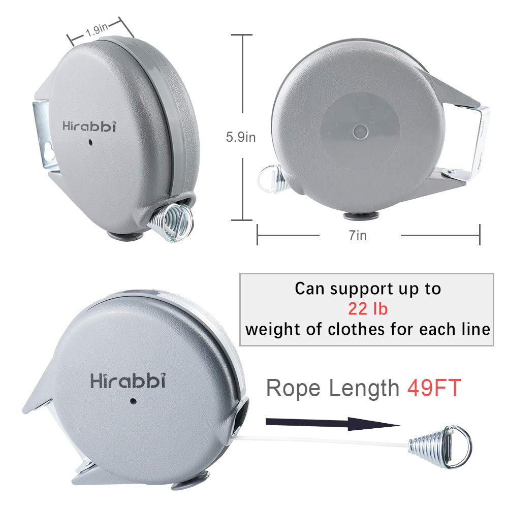 Retractable Clothesline Wall Mounted, Single Extendable Clothes Line Laundry Dryer, Adjustable Heavy Duty Washingline for Indoor Outdoor, Garden, Patio, Laundry - Easy Installation(49FT Grey)