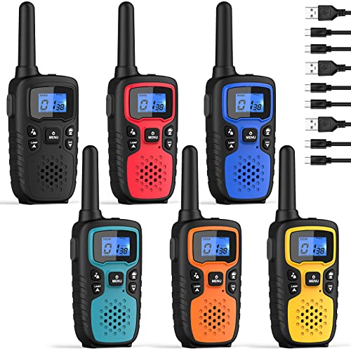 Walkie Talkies for Adults Long Range-Wishouse Rechargeable Portable 2 Way Radios,Hiking Accessories Camping Gear Toys for Kids with Lamp,SOS Siren,NOAA Weather Alert,VOX,Easy to Use,Walky Talky 6 Pack