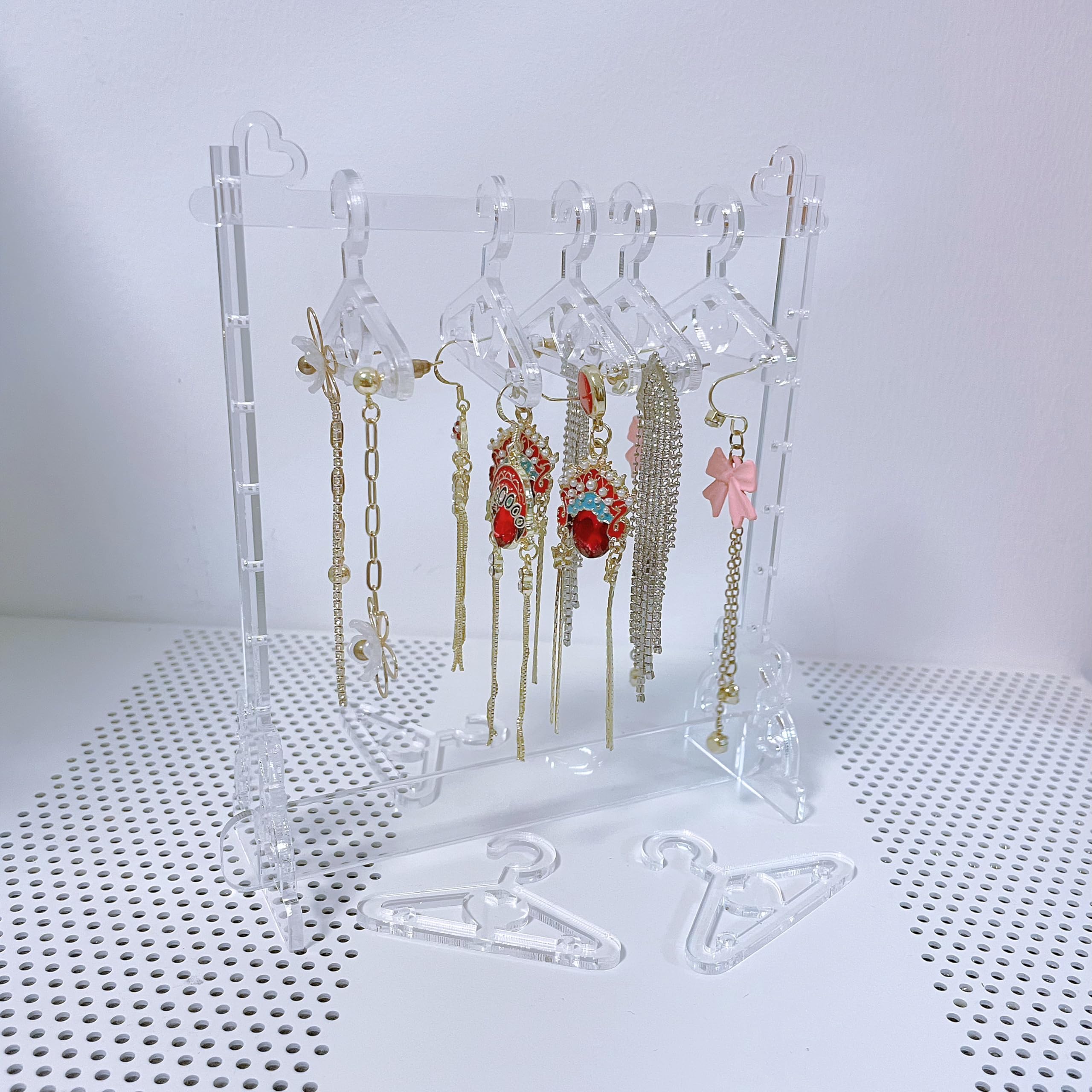 XINZHIDA Earring Holder Organizer, Earring Hanger Rack with 8 Mini Hangers, Acrylic Clothing Rack Jewelry Display Stand, Ear Studs Dangle Earrings Hanging Earring Holder, Clear