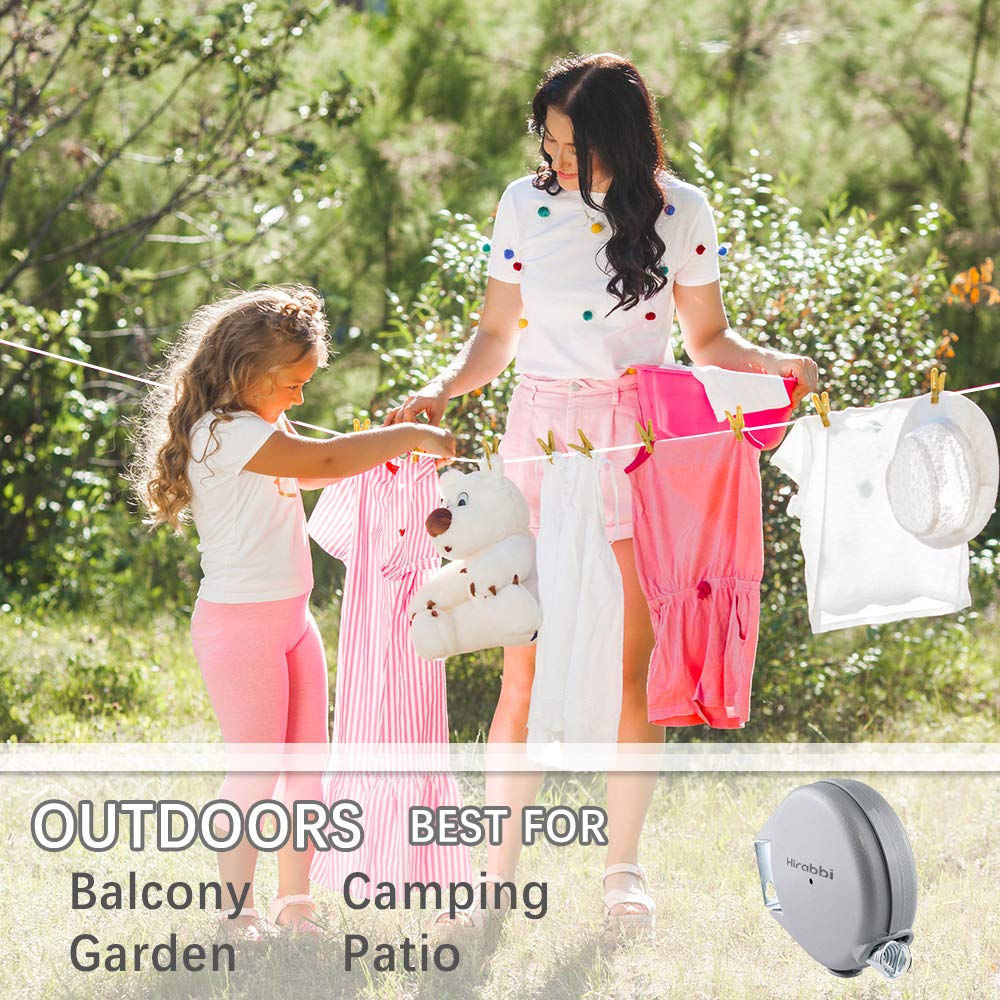 Retractable Clothesline Wall Mounted, Single Extendable Clothes Line Laundry Dryer, Adjustable Heavy Duty Washingline for Indoor Outdoor, Garden, Patio, Laundry - Easy Installation(49FT Grey)