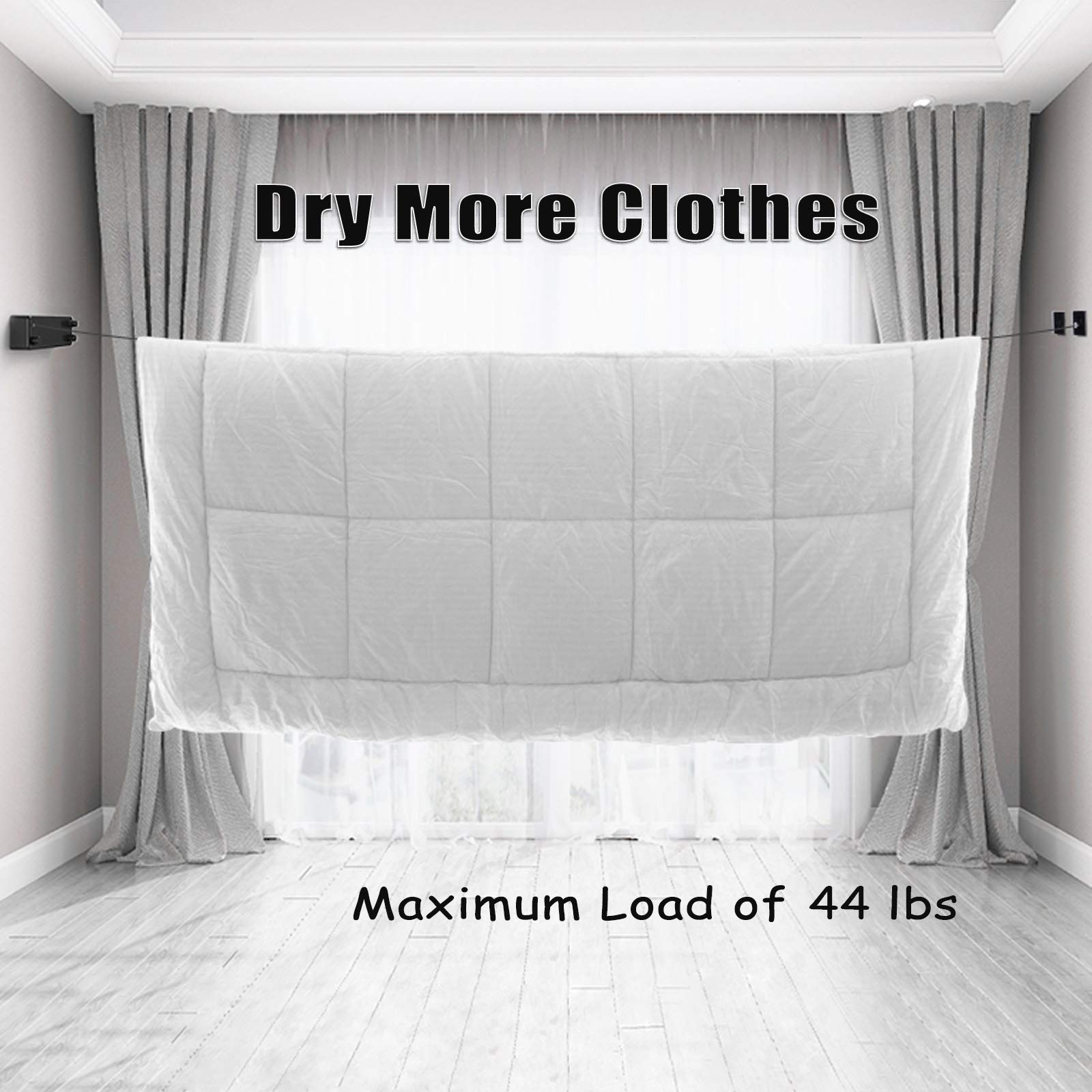 BAKALA Retractable Clothesline Indoors Laundry Line with Adjustable Stainless Steel Double Rope,Wall Mounted Space-Saver Drying Line for Balcony,Bathroom,13.8 Feets Clothes Line(Black)