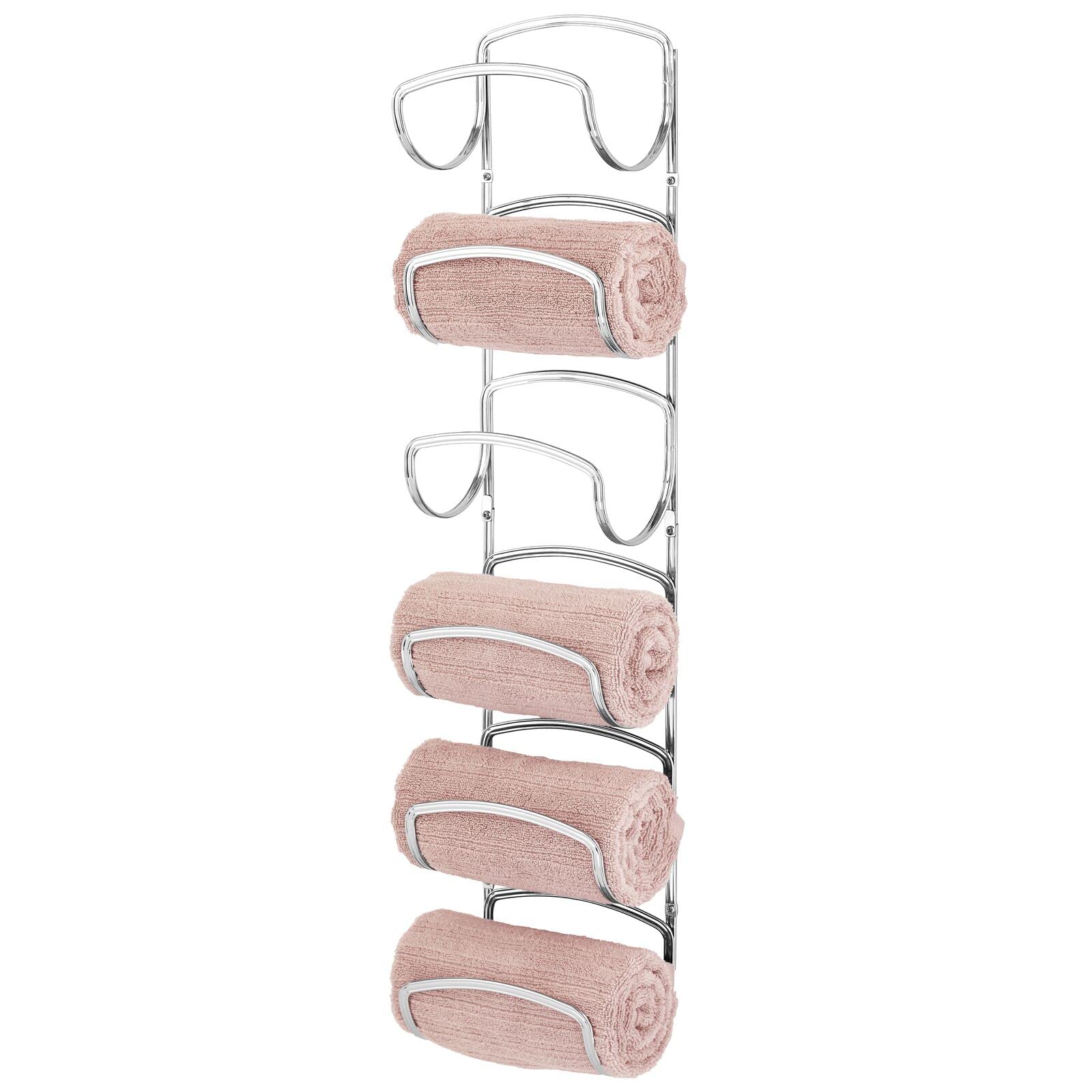 mDesign Metal Towel Shelves – Towel Rack for The Bathroom with 6 Compartments – Practical Bathroom Accessories for Both Large and Small Towels – Silver