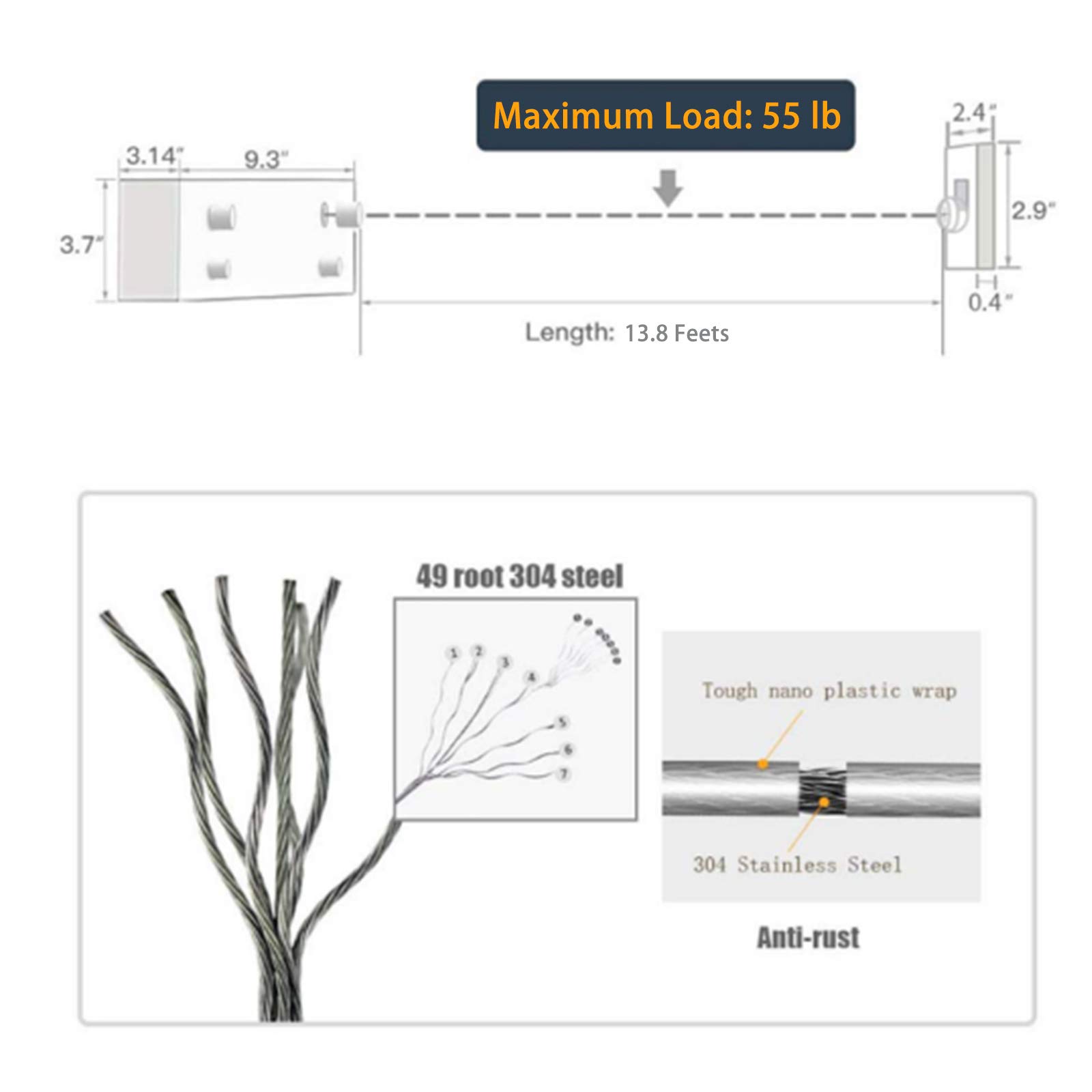 BAKALA Retractable Clothesline Indoors Laundry Line with Adjustable Stainless Steel Double Rope,Wall Mounted Space-Saver Drying Line for Balcony,Bathroom,13.8 Feets Clothes Line(Black)