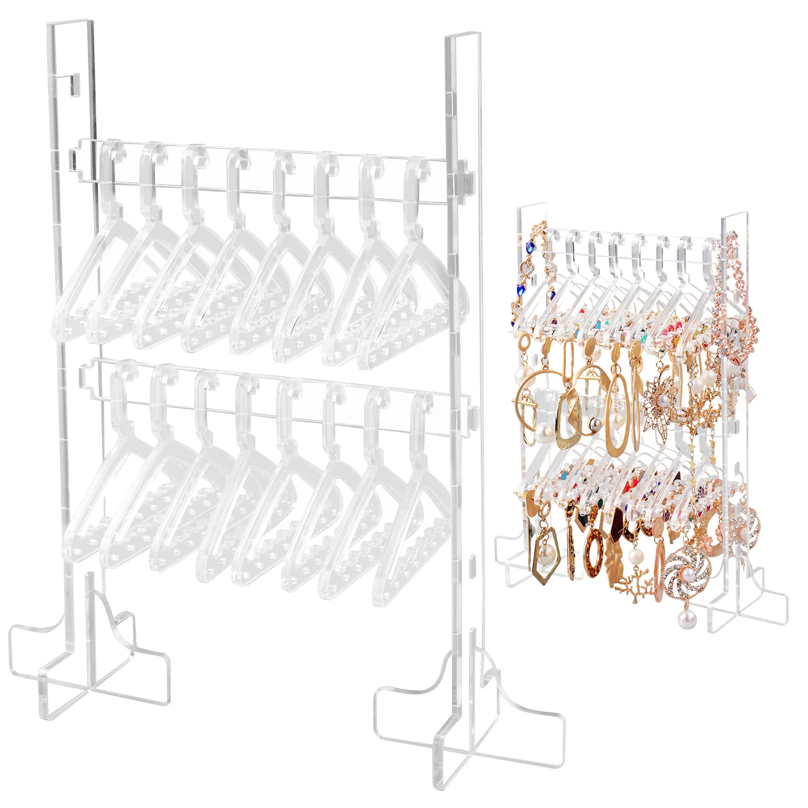 OAOLEER Earring Holder Organizer, Acrylic 2 Tiers 128 Holes Coat Hanger Rack Earring Display Stand Large Capacity Jewelry Storage for Women Girls (Acrylic 1)
