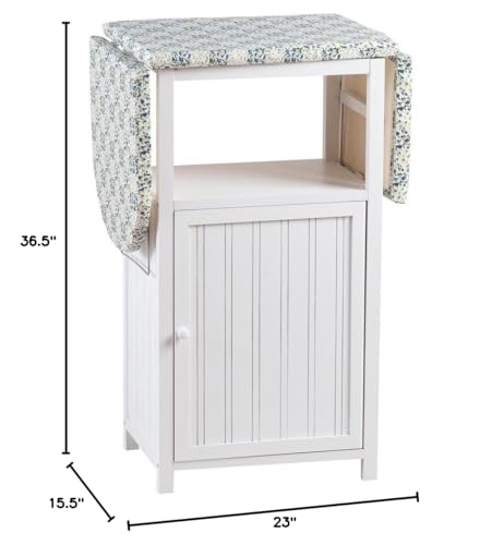 OakRidge Deluxe Ironing Board with Storage Cabinet, Perfect for Small Spaces with Extra Storage, Folding Station, Crafted with 100% Durable Wood, White Design – Measures 36.5" H x 15.5" W x 23" L