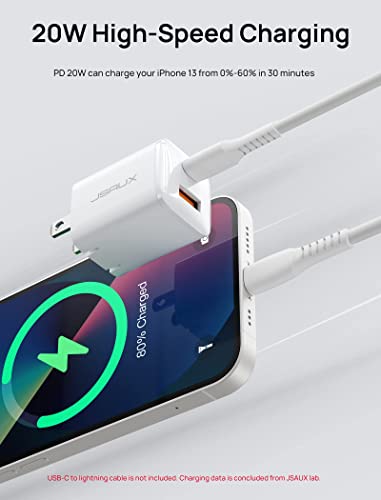 USB C Charger Block, JSAUX 20W Dual Port Fast Charger, USB Type C PD and QC 3.0 Foldable Wall Charger Plug Mini Adapter for iPhone 14 13 12 Pro Max SE, Apple Watch Series 7, iPad Pro Air, Airpods