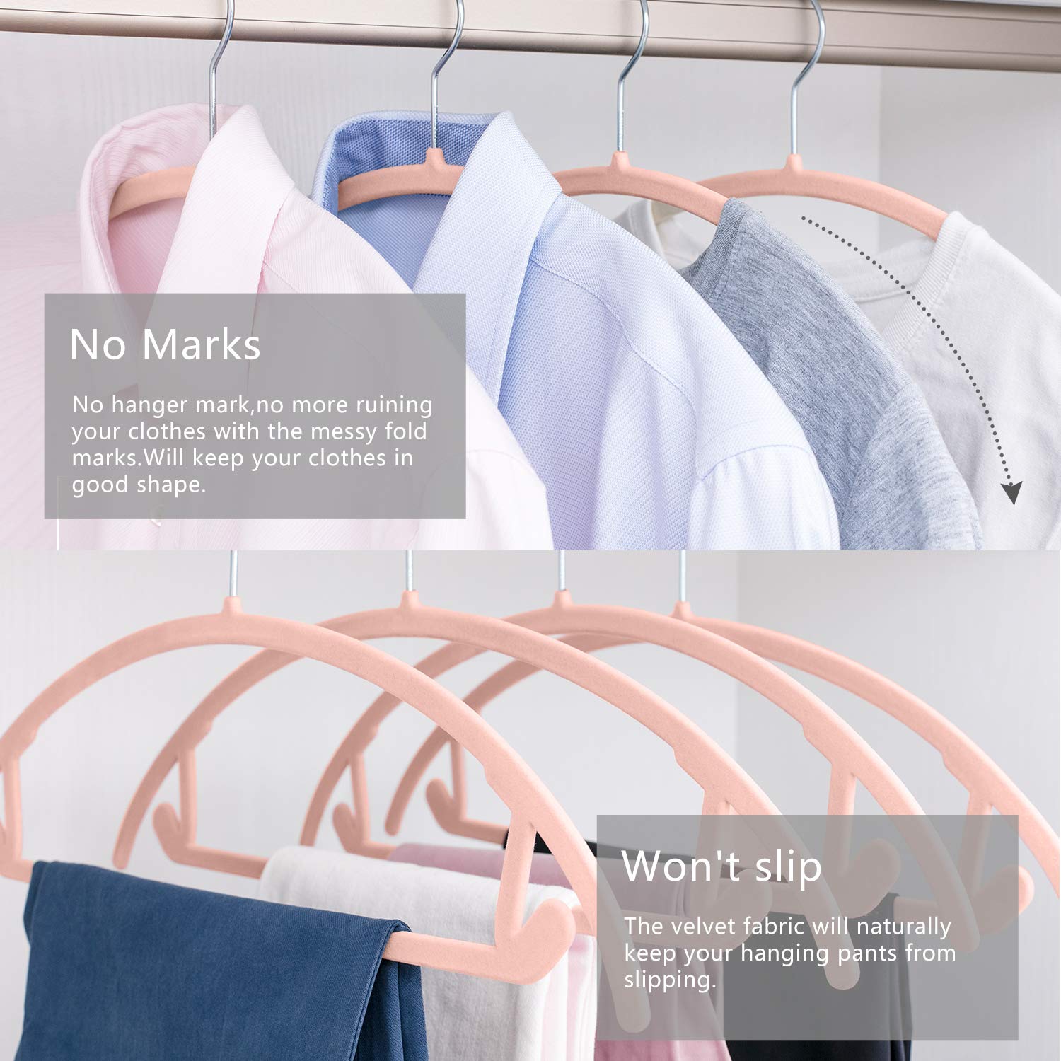 MIZGI Premium Velvet Hangers (Pack of 50) Heavyduty- Non Slip No Shoulder Bump Suit Hangers - Chrome Hooks,Space Saving Clothes Hangers,Rounded Hangers for Coat,Sweater,Jackets,Pants