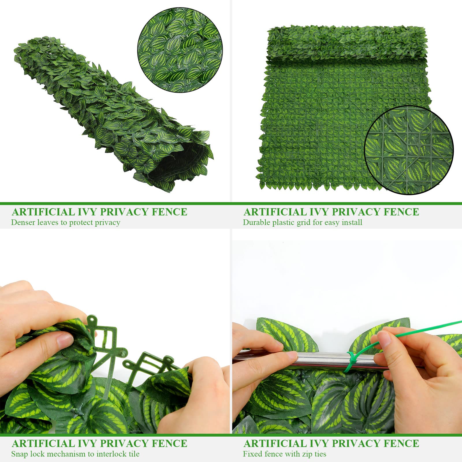 U'Artlines Artificial Ivy Privacy Fence 118x39.5Inch Faux Ivy Leaf Wall with 100Pcs Zip Ties Artificial Hedge Fence Panel for Backyard Garden Balcony Patio Outdoor Decor