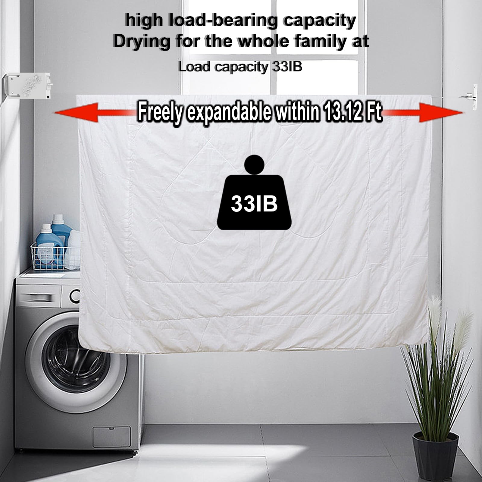 Tekeviss Retractable Clothesline,Portable Heavy Duty Indoor and Outdoor,13.12 Ft Composite TPU Material with 34 Windproof Hanging Holes Prevents Clothes from Gathering and Sagging,Easy to Install