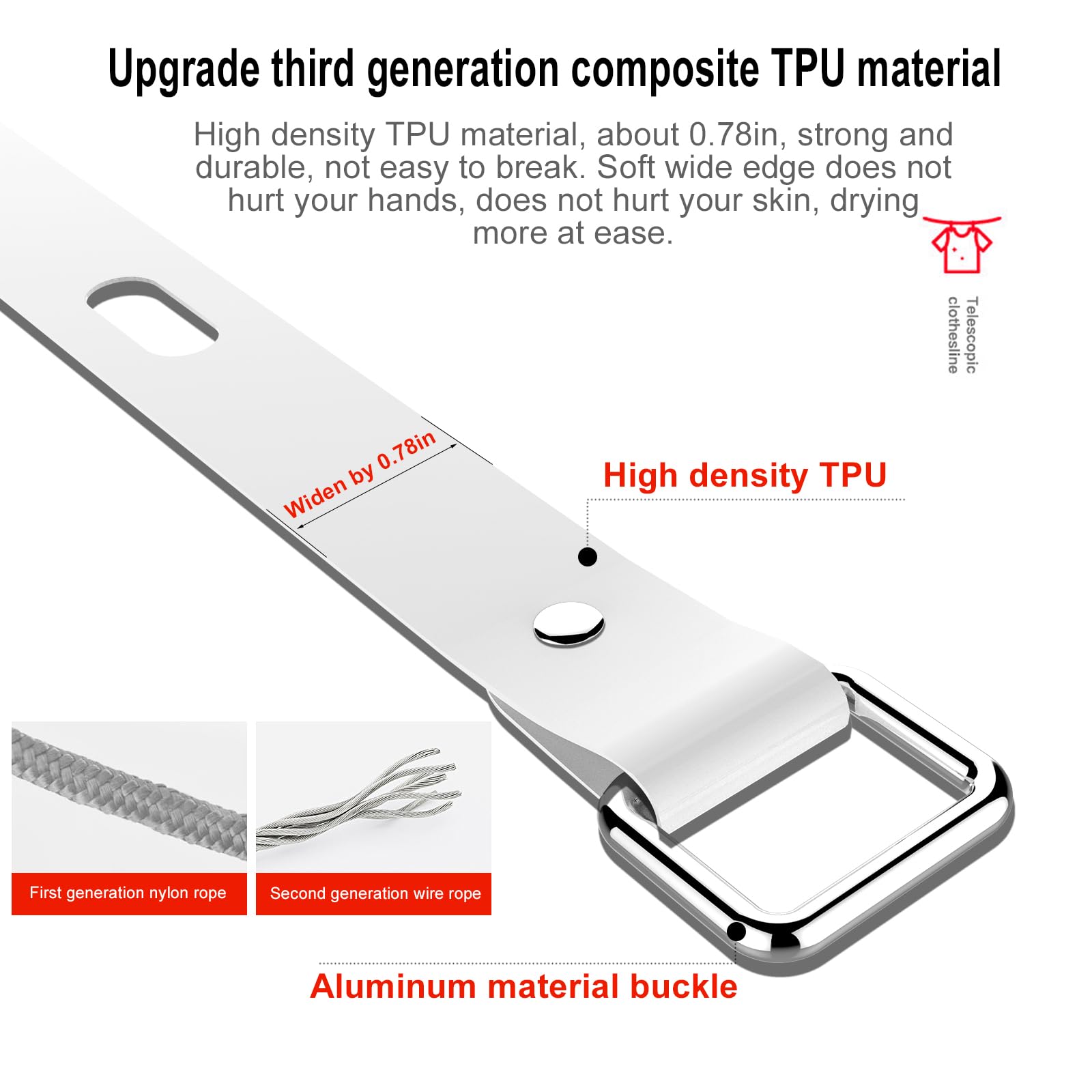 Tekeviss Retractable Clothesline,Portable Heavy Duty Indoor and Outdoor,13.12 Ft Composite TPU Material with 34 Windproof Hanging Holes Prevents Clothes from Gathering and Sagging,Easy to Install