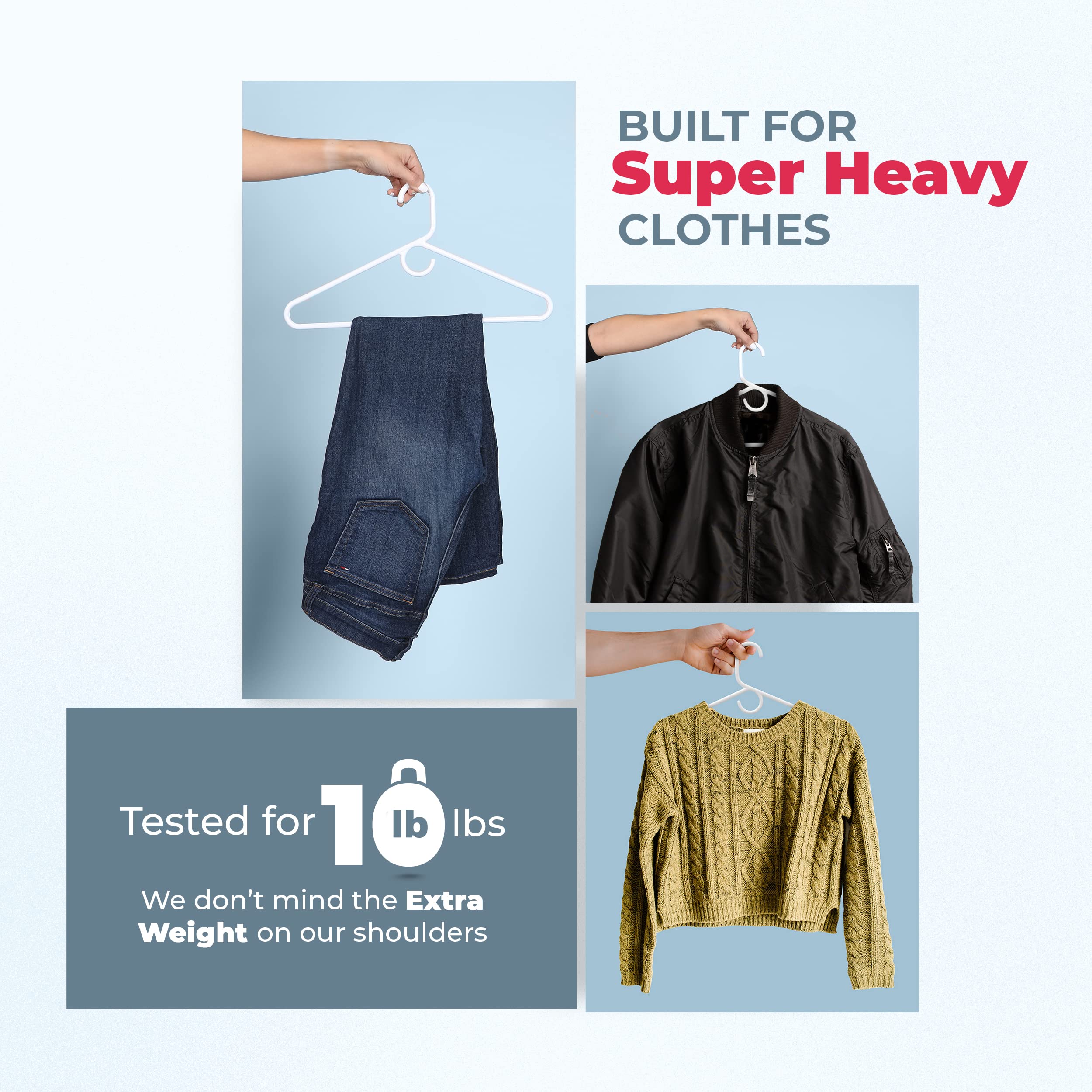 Made in USA Super Heavy Duty Plastic Clothes Hangers Bulk, 20 30 50 100 Pack Available, Strong Plastic Hangers, Plastic Coat Hangers, Plastic Hanger for Closet and Clothing Hangars (24pk White)
