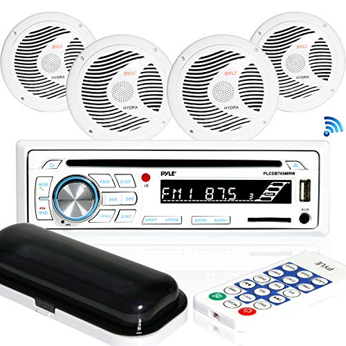 Pyle Marine Stereo Receiver Speaker Kit - In-Dash LCD Digital Console Built-in Bluetooth & Microphone 6.5ā Waterproof Speakers (4) w/ MP3/USB/SD/AUX/FM Radio Reader & Remote Control - Pyle PLCDBT85MRW
