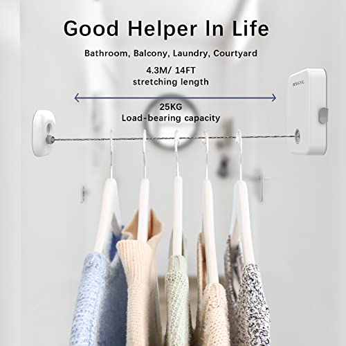 Retractable Clothesline Indoor Outdoor Clothes Line 14ft, Wall Mounted Heavy Duty Retractable Clothesline Laundry Line Retractable Can Hanging Clothes 55lb, Clothes Drying line Best Gift for Family
