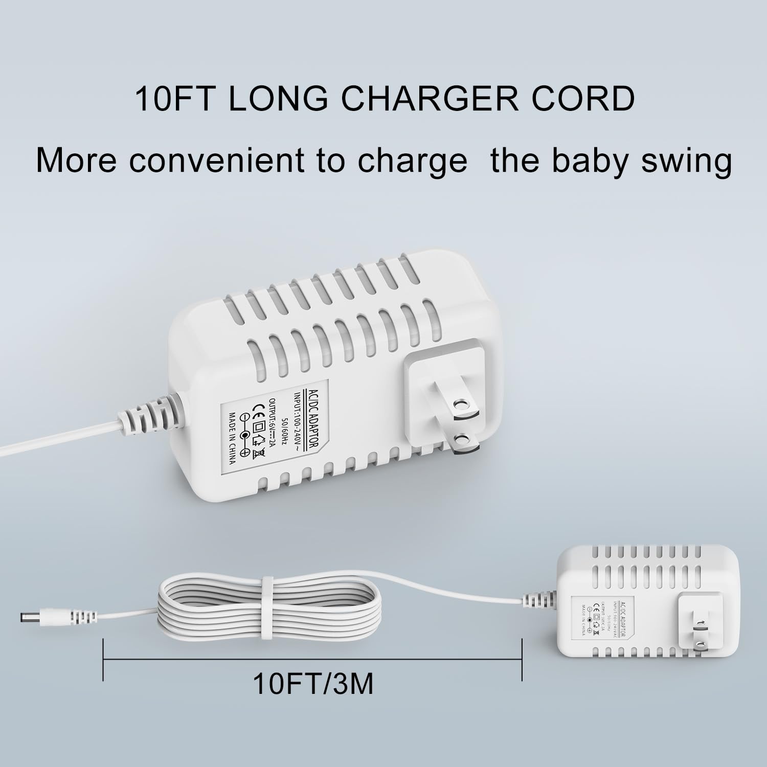 Replacement Charger for Fisher Price/Ingenuity Baby Swing, 6V DC/AC Power Charging Cord 10Ft