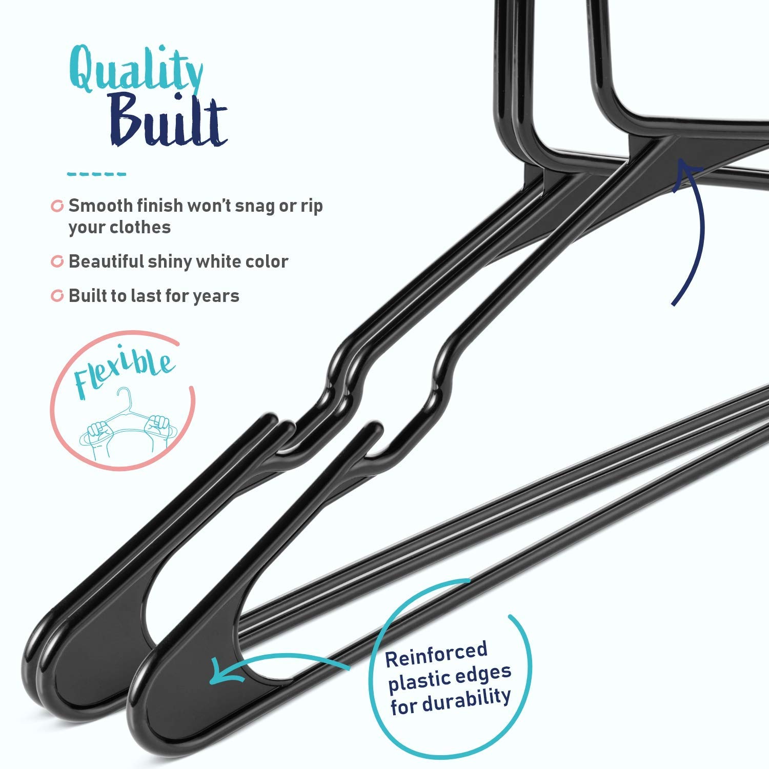 Hangorize Plastic Hangers 20 Pack, Standard-Size Clothes Black Plastic Hangers w/Notches - Black Hangers Plastic for Clothing & Accessories - Closet Organization Essentials for Home, Apartment, Dorm