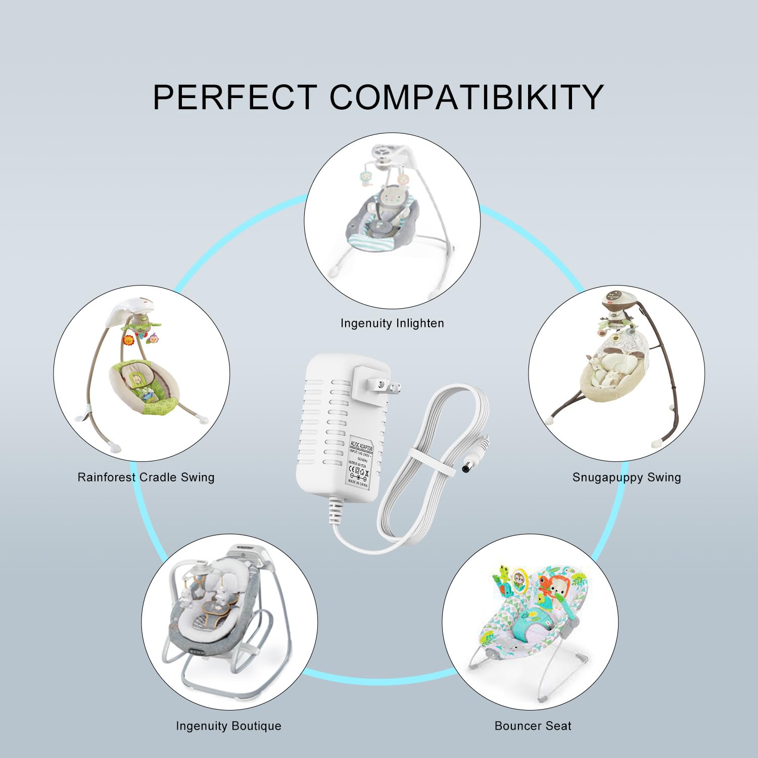 Replacement Charger for Fisher Price/Ingenuity Baby Swing, 6V DC/AC Power Charging Cord 10Ft