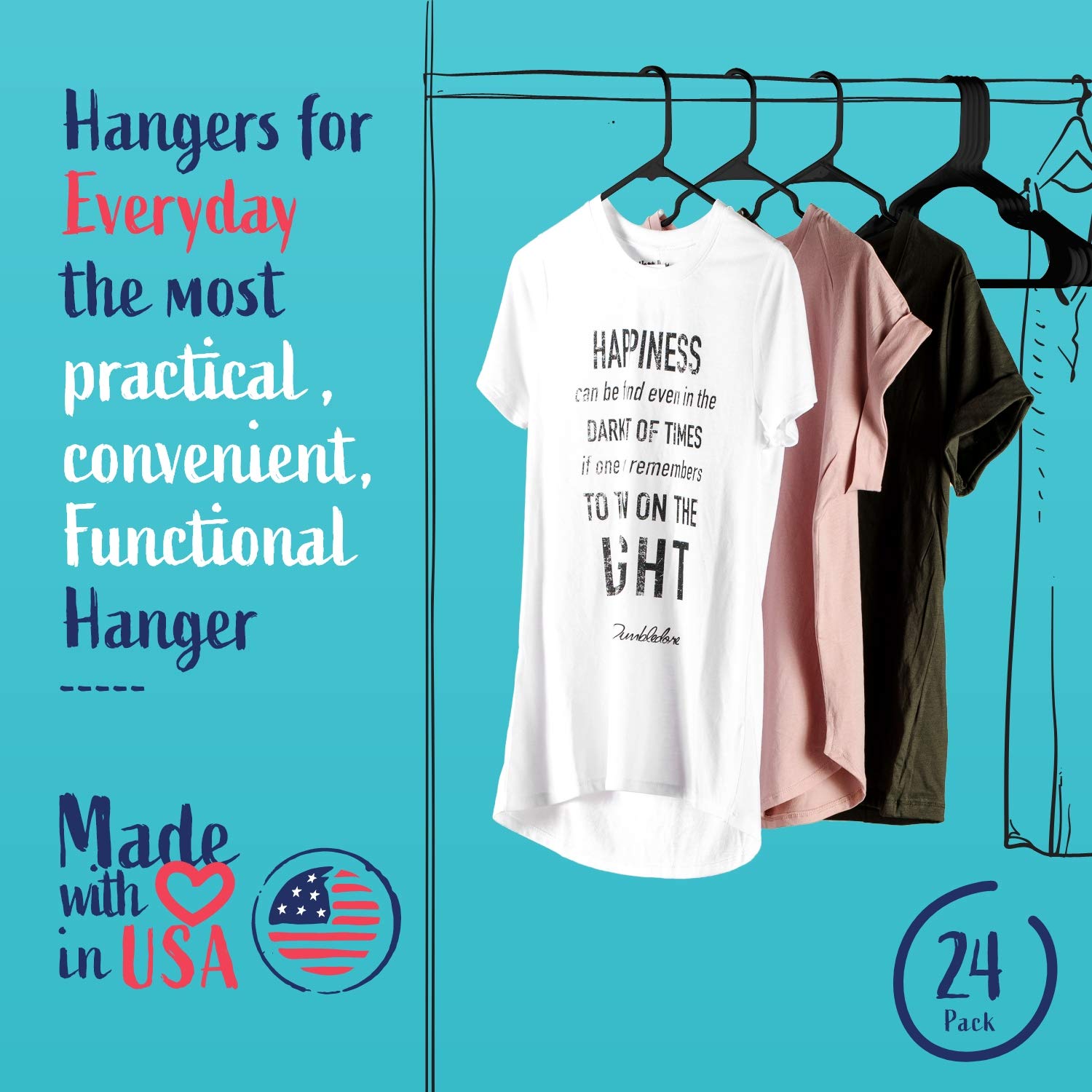 Hangorize Plastic Hangers 20 Pack, Standard-Size Clothes Black Plastic Hangers w/Notches - Black Hangers Plastic for Clothing & Accessories - Closet Organization Essentials for Home, Apartment, Dorm