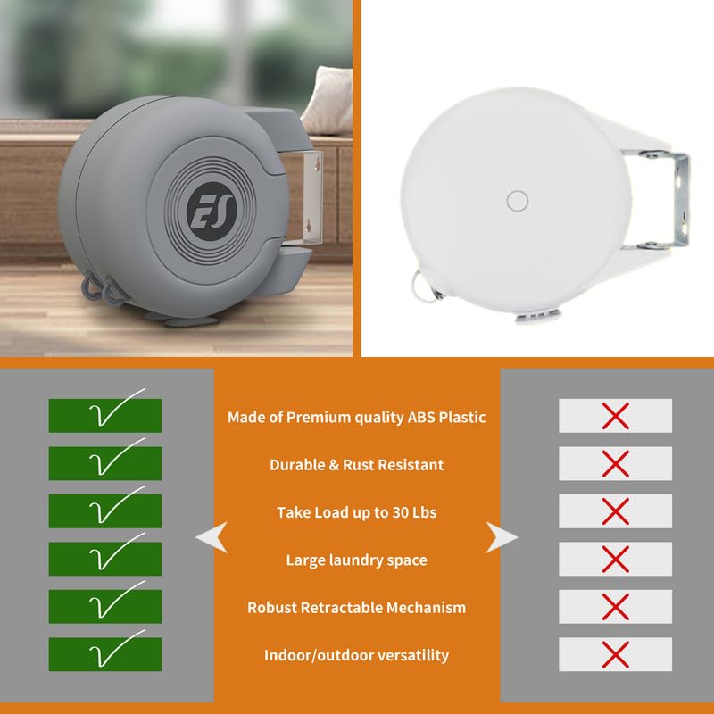 Apricus Retractable Clothesline | Clothes Line for Indoor & Outdoor Laundry Drying | 30 Meters Double Portable Clothing Lines | Heavy Duty Hanging Cloths Line | (Each 2X 15m Line)