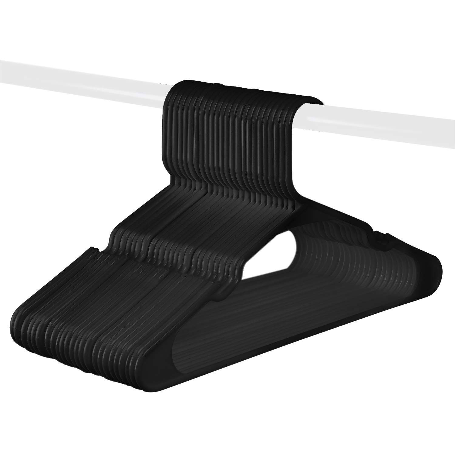 Hangorize Plastic Hangers 20 Pack, Standard-Size Clothes Black Plastic Hangers w/Notches - Black Hangers Plastic for Clothing & Accessories - Closet Organization Essentials for Home, Apartment, Dorm