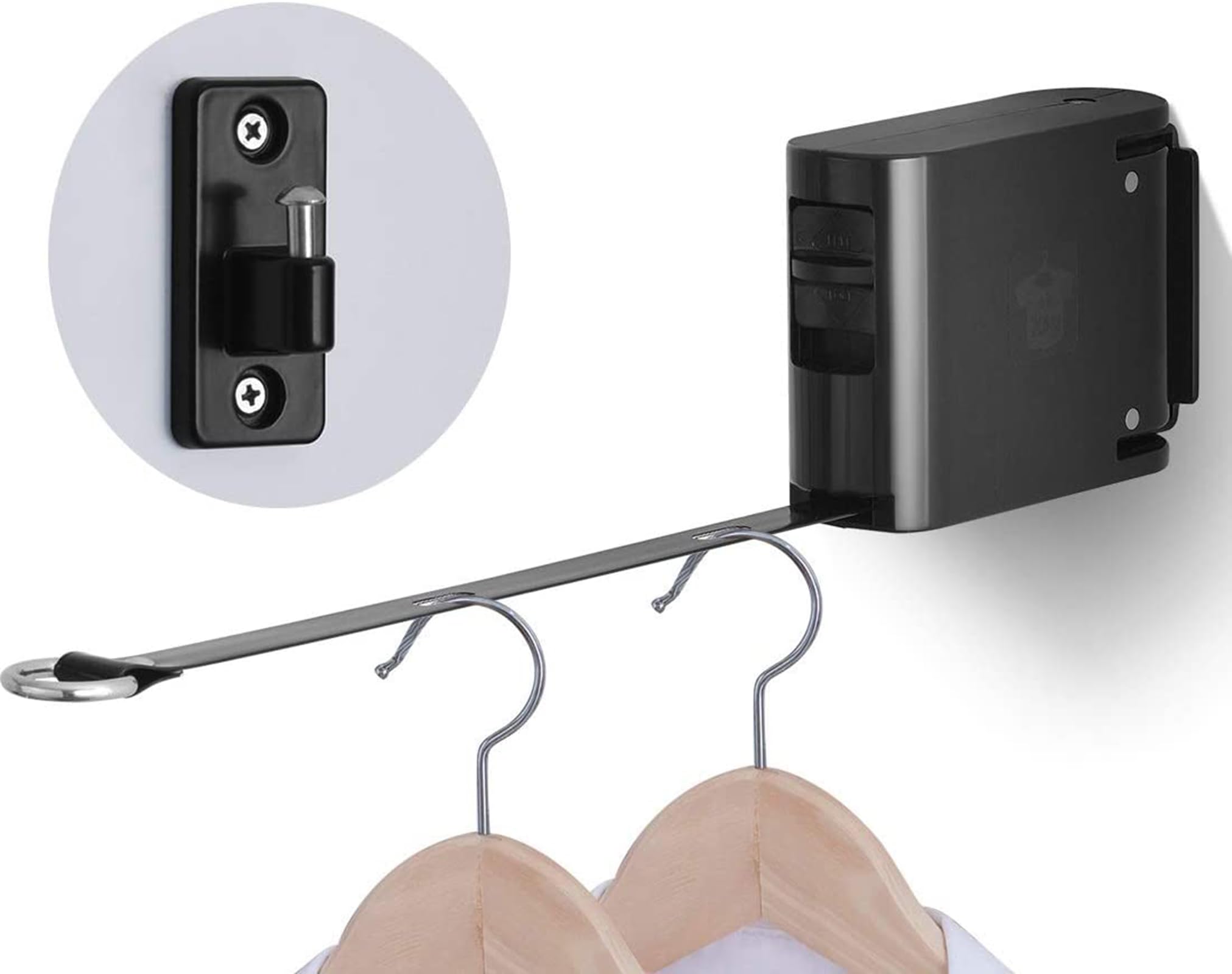 ABHILWY Retractable Clothesline Clothes Line Retracting Outdoor/Indoor, Heavy Duty Adjustable Drying Rope Wire Dryer Widened Belt, Self Adhesive Wall Mount Case with 29 Windproof Hanging Holes Black