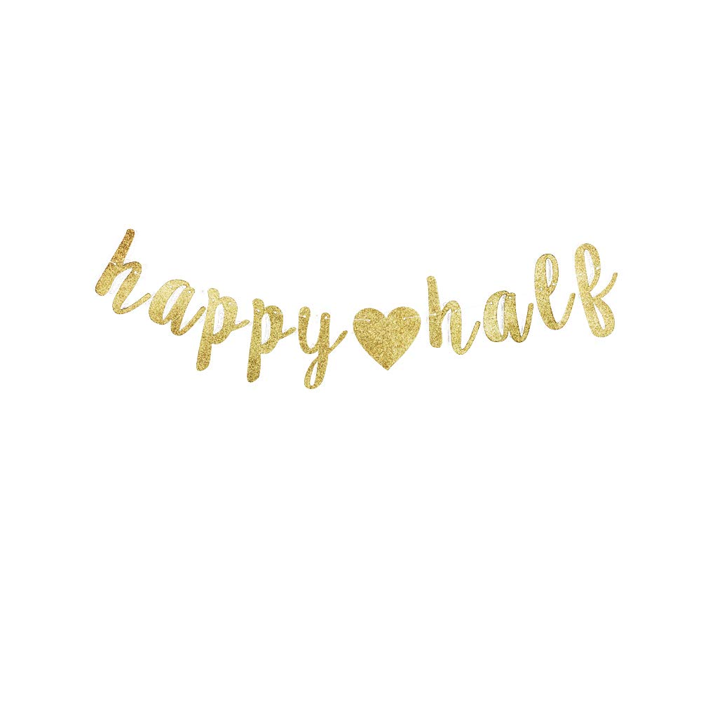 Happy Half Banner, Baby Boys/Girls' 6 Months/Half Year Birthday, Baby Shower Party Gold Gliter Paper Sign