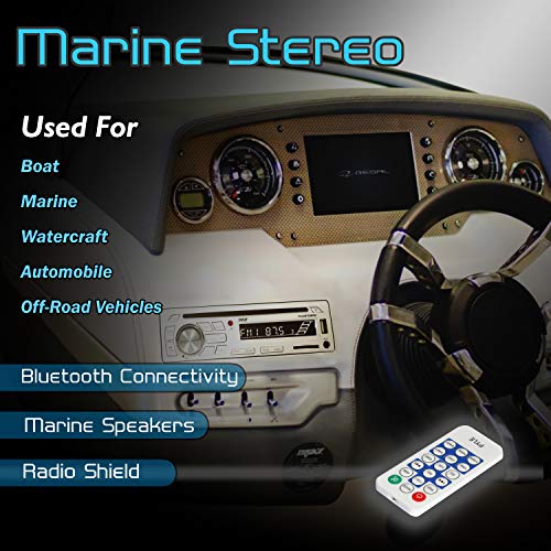 Pyle Marine Stereo Receiver Speaker Kit - In-Dash LCD Digital Console Built-in Bluetooth & Microphone 6.5β Waterproof Speakers (4) w/ MP3/USB/SD/AUX/FM Radio Reader & Remote Control - Pyle PLCDBT85MRW