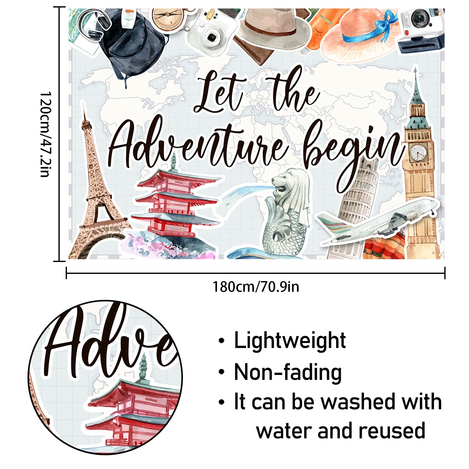 Let the Adventure Begin Backdrop Banner Decor Grey - Adventure Awaits Bon Voyage Travel Theme Party Theme Decorations for Men Women Supplies, White