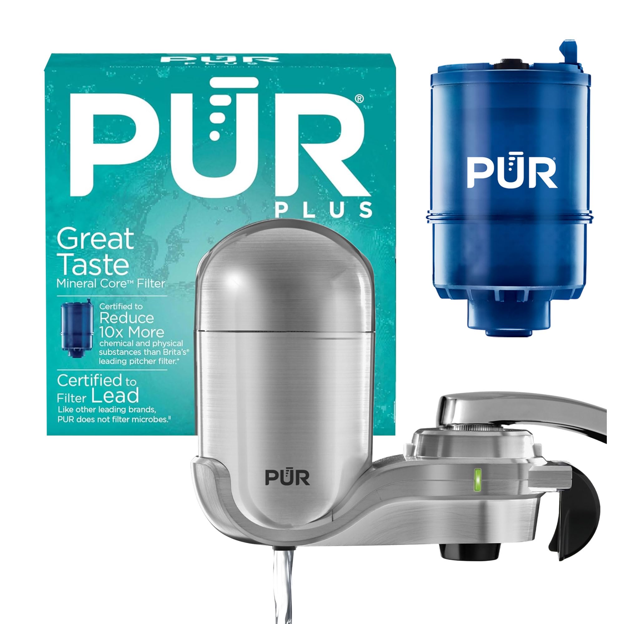 PUR PLUS Faucet Mount Water Filtration System, Chrome – Vertical Faucet Mount Water Filter for Sink – Crisp, Great-Tasting Filtered Water, FM3700