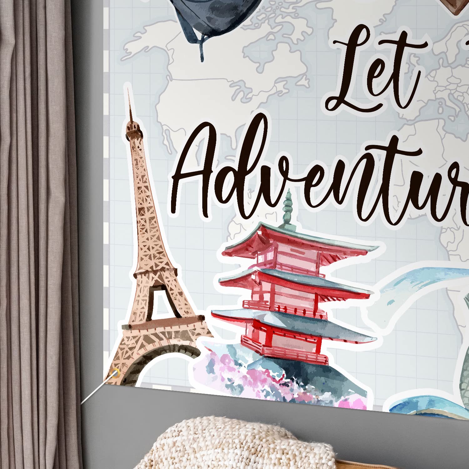 Let the Adventure Begin Backdrop Banner Decor Grey - Adventure Awaits Bon Voyage Travel Theme Party Theme Decorations for Men Women Supplies, White
