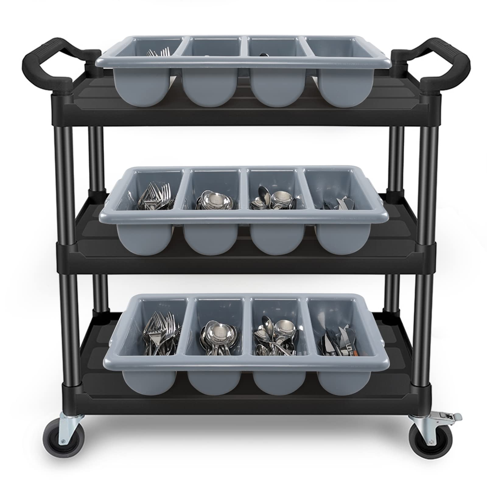 Sandmovie Commercial Plastic 4-Compartment Cutlery Bin, Gray, 4-Pack