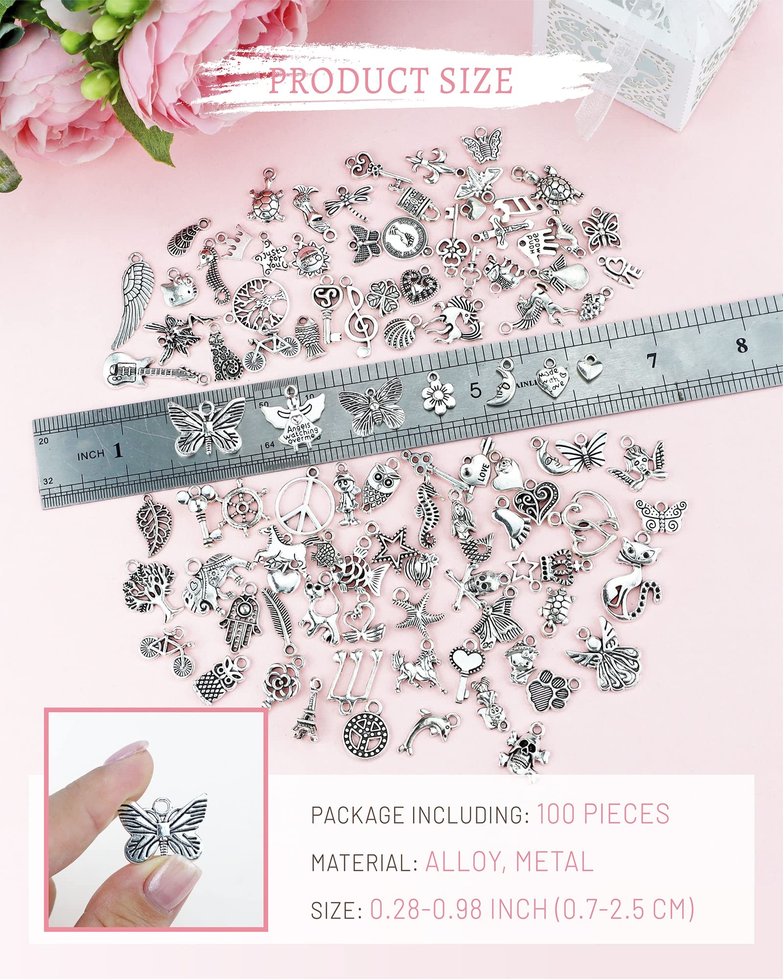 Wholesale Bulk Lots Jewelry Making Silver Charms Mixed Smooth Tibetan Silver Metal Charms Pendants DIY for Necklace Bracelet Jewelry Making and Crafting, JIALEEY 100 PCS