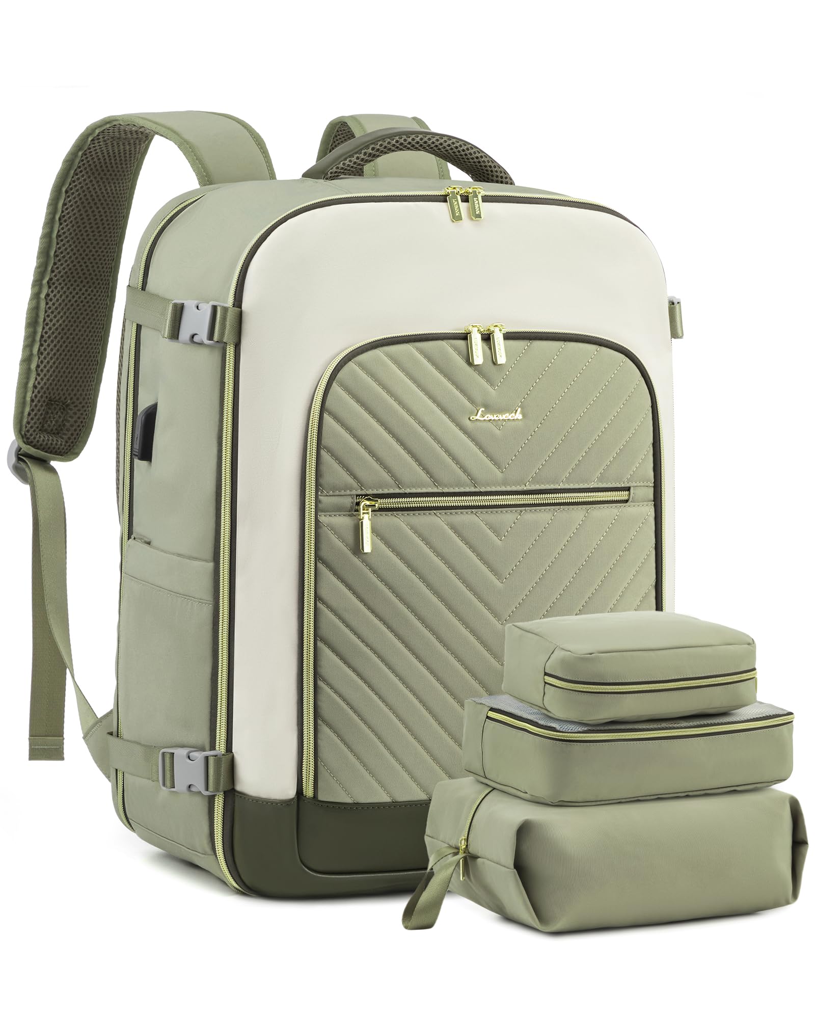 LOVEVOOK Laptop Backpack Purse for Women Waterproof Teacher Nurse Bag, 17.3 Inch Work Laptop Bag with USB Port, Business Travel Computer Backpack, Large College Bookbag, Beige-Khaki
