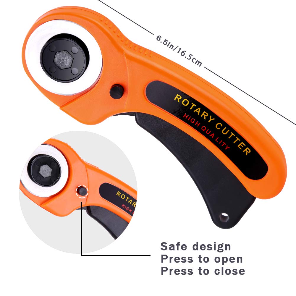Rotary Cutter, 45mm Rotary Cutter for Fabric, Rotary Fabric Cutter with Safety Lock, Included Extra 10 Pack 45mm Replacement Blades, Ergonomic Rotary Cutter Tool for Quilting Sewing Arts Crafts