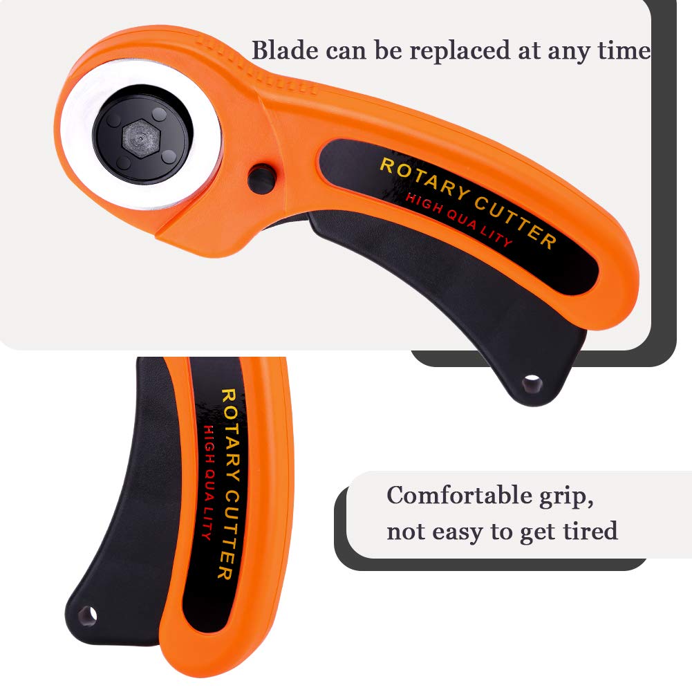 Rotary Cutter, 45mm Rotary Cutter for Fabric, Rotary Fabric Cutter with Safety Lock, Included Extra 10 Pack 45mm Replacement Blades, Ergonomic Rotary Cutter Tool for Quilting Sewing Arts Crafts