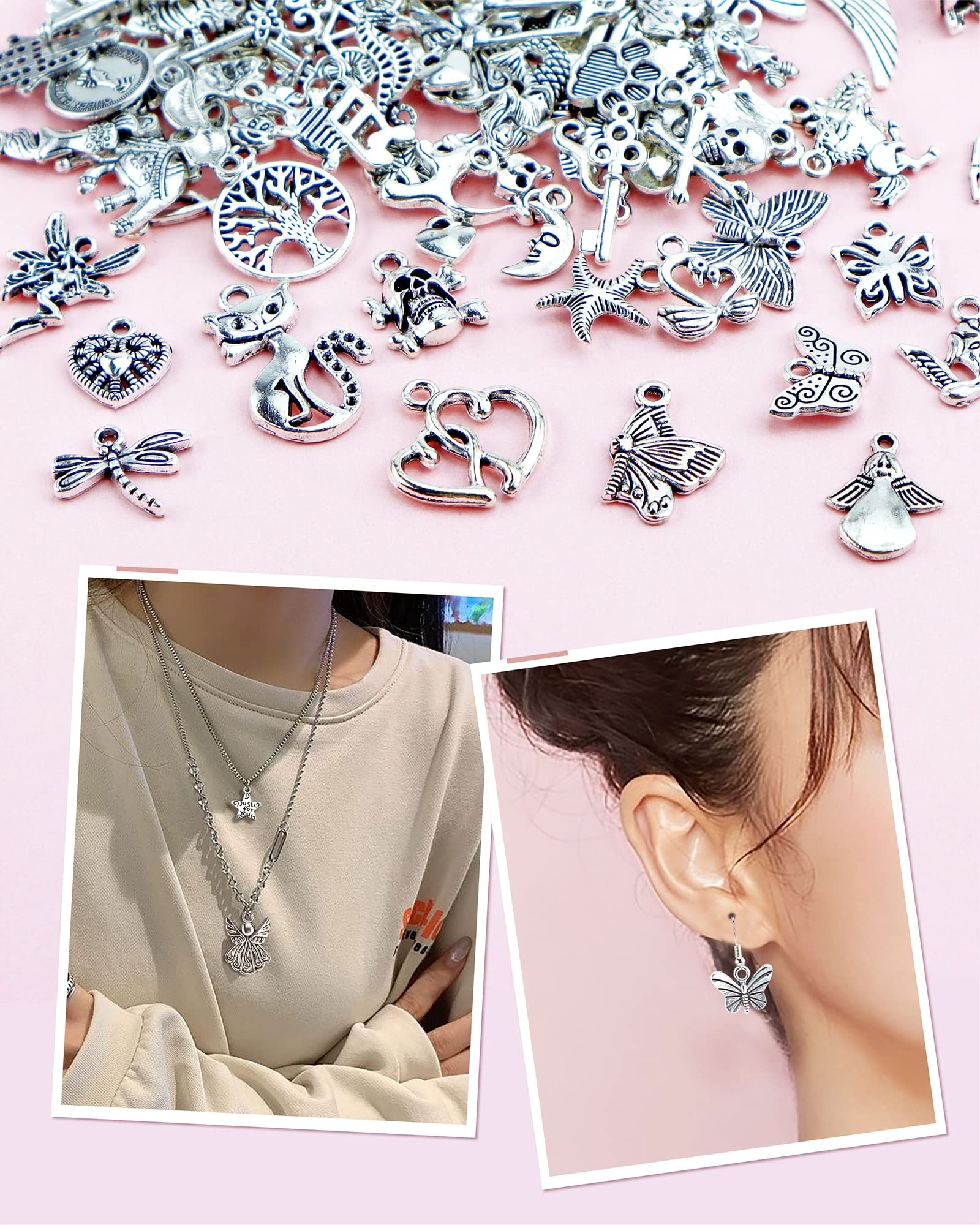 Wholesale Bulk Lots Jewelry Making Silver Charms Mixed Smooth Tibetan Silver Metal Charms Pendants DIY for Necklace Bracelet Jewelry Making and Crafting, JIALEEY 100 PCS