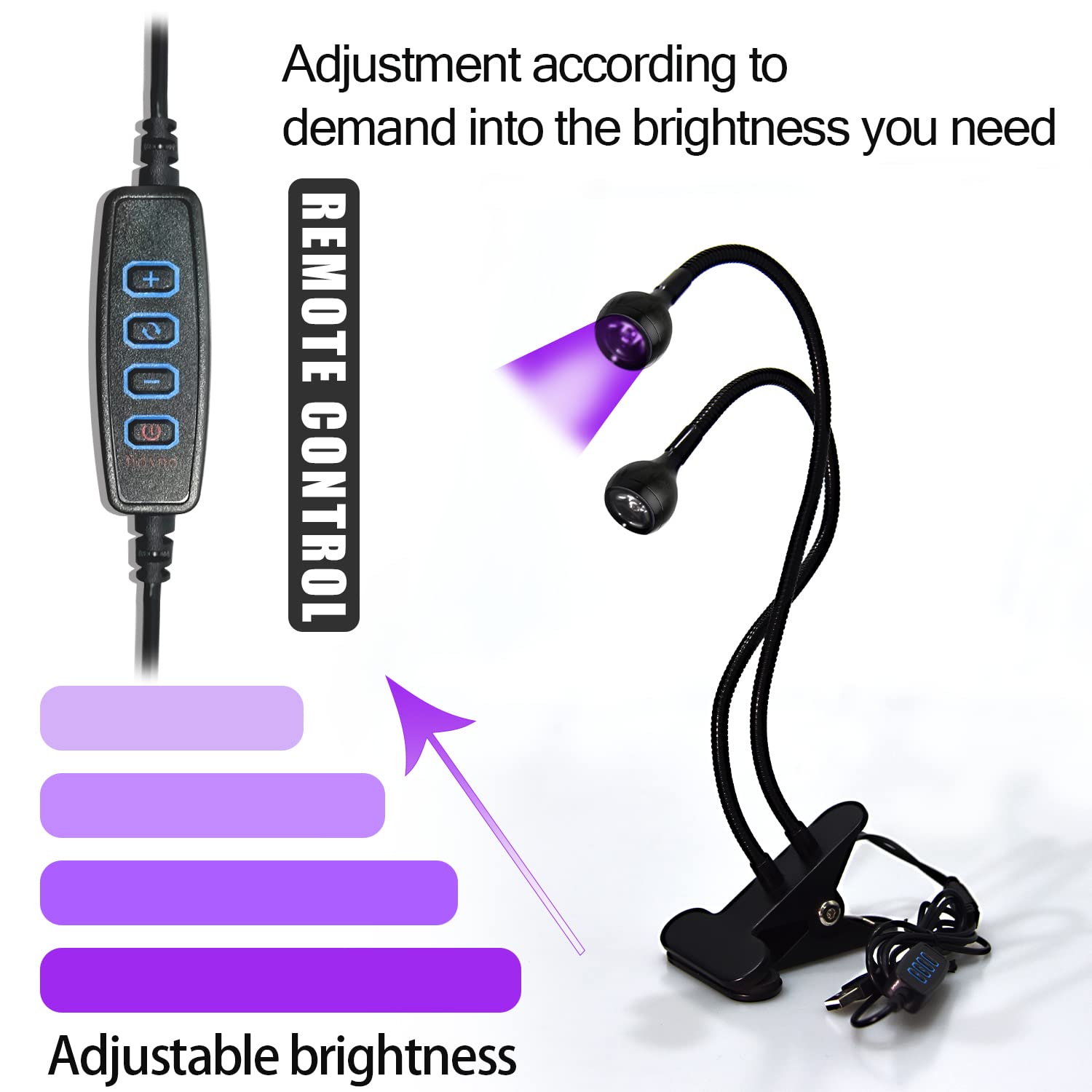 EUGOBRTEN 3W 395NM USB LED Black Light with Clamp, Flexible 360 Degree Gooseneck, Portable Adjustable Purple Lamp for Fluorescent Pattern, Background Light