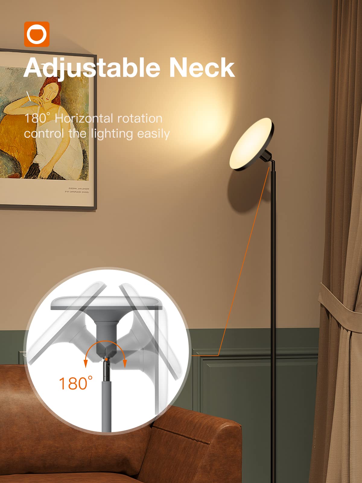 addlon Floor Lamp with Remote, Sky LED Modern Torchiere Tall Standing Lamp Super Bright Floor Lamps for Living Room, Bedroom and Office, 30W/2400LM - Black