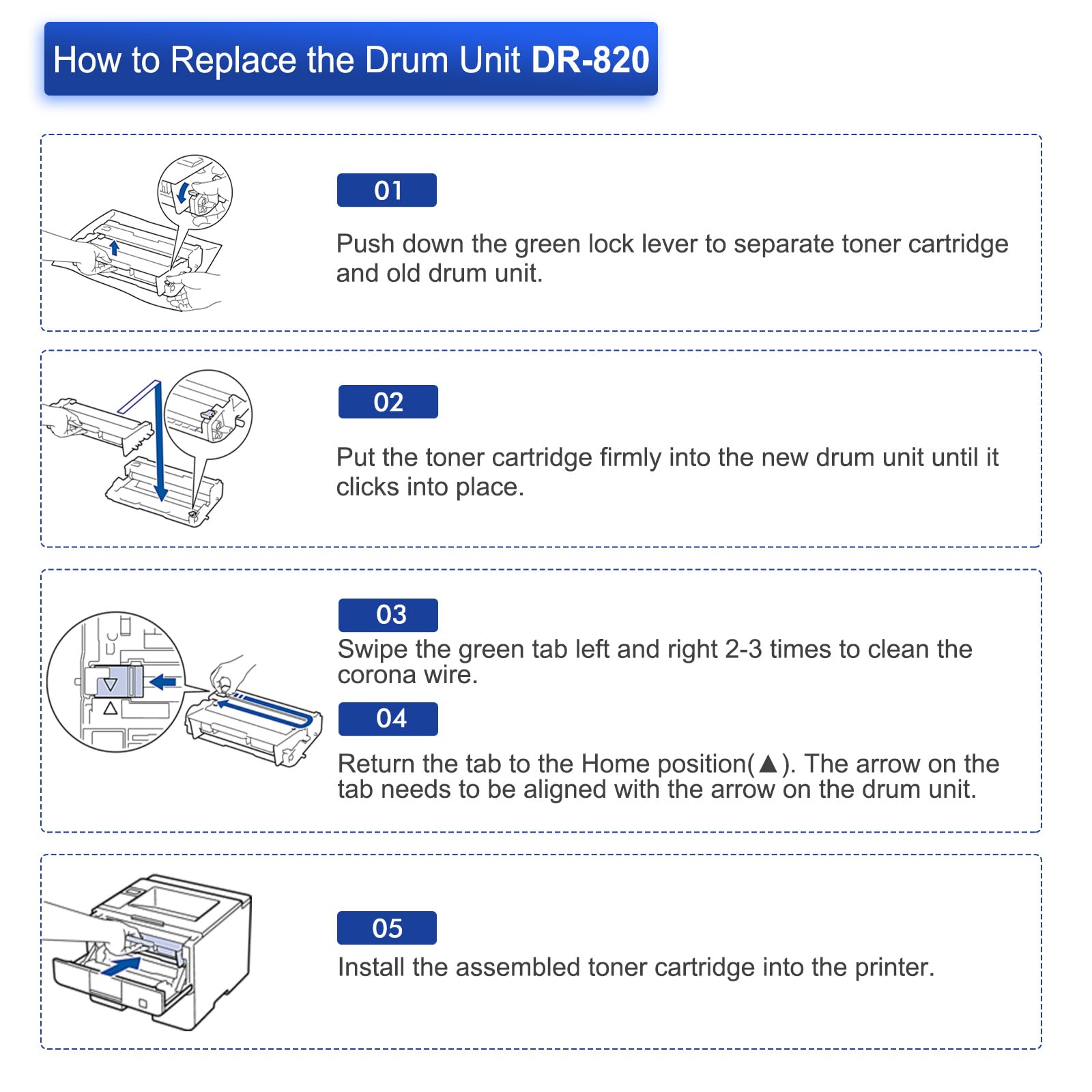 Toner Bank Compatible Drum Unit Replacement for Brother DR820 DR-820 DR 820 for Brother MFC-L5850DW HL-L6200DW HLL6200DW L6200DW MFC-L5900DW MFC-L5700DW HL-L5200DW L5200DWT Printer Drum Unit 2PK