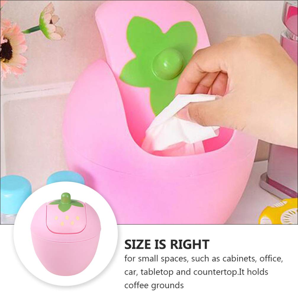 Cute trash bin Strawberry Desk Trash Can Small Plastic Storage Baskets Counter Top Garbage Can Kawaii Trash Bin Pen Holder Desk Organizer with Swing Lid for Home Car rubbish bin Pink small trash bin