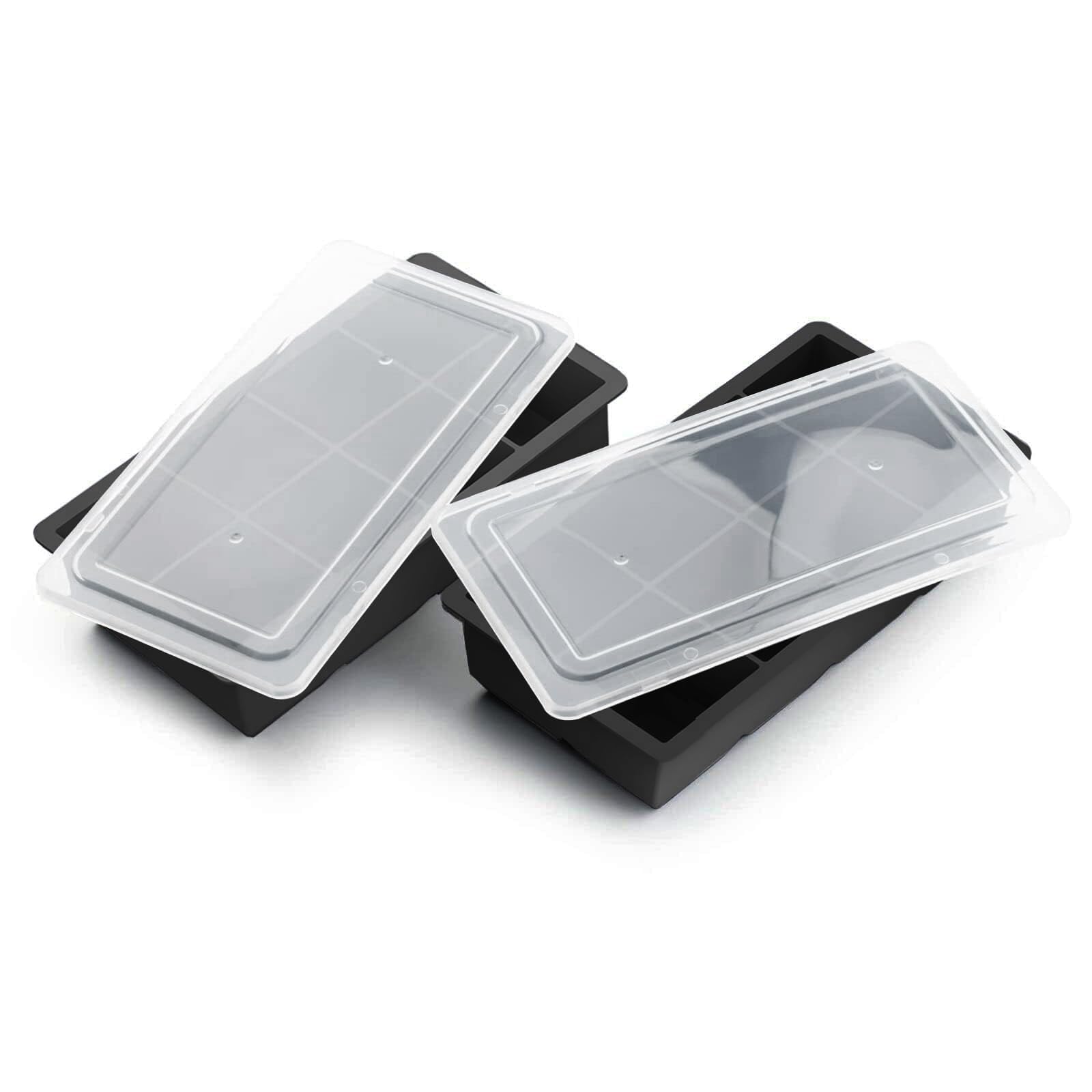 Samuelworld Large Silicone Ice Cube Tray Molds, 2-Pack, Big 2 Inch Cubes - BPA Free, Flexible, 8 Cavity Easy Release Slow Melting Ice for Whiskey, Cocktails, Gifts - Black (With Lids)