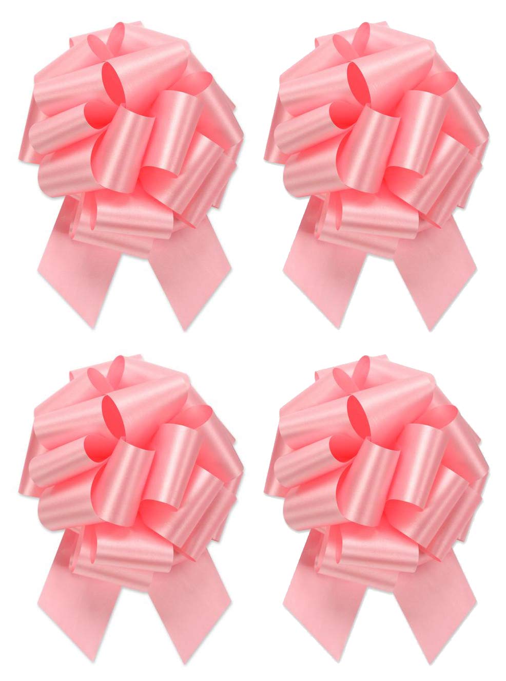 Extra Large Light Pink Gift Wrap Pull Bows - 8" Wide, XL Powder Pink Ribbon Big Pull Flower Bows for Baby Shower Gifts and Presents, Set of 4 (Light Pink)