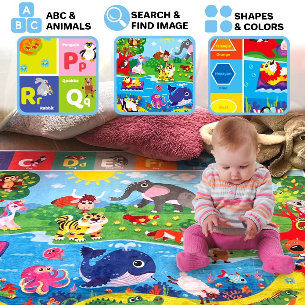 QUOKKA Baby Play Mat for Floor Plush ABC Playmat for Toddlers and Infants - Large Padded Non-Slip Rug for Babies Crawling and Playing - Foldable Care Mat for Playroom