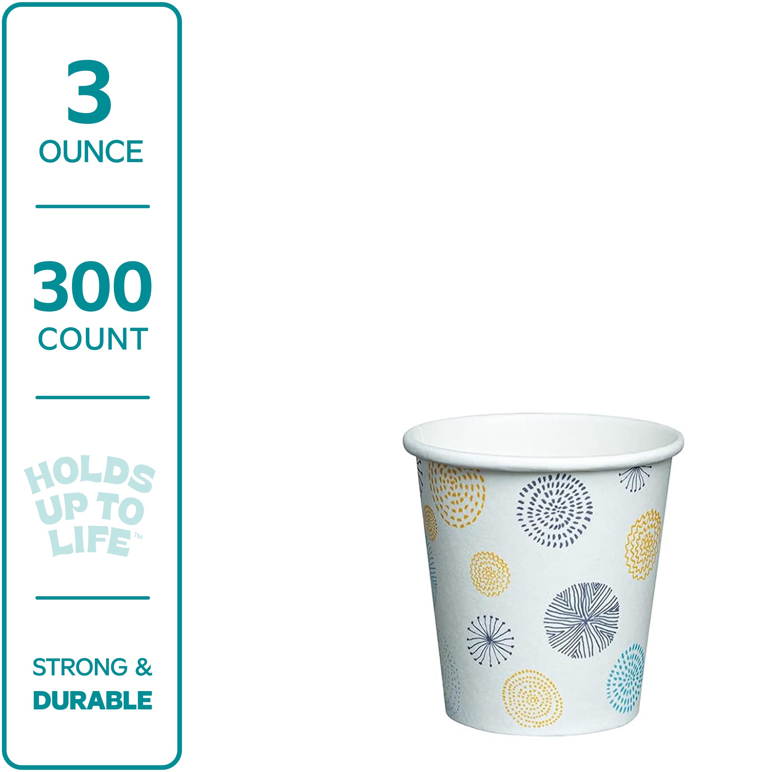 [300 Count] 3 oz. Small Paper Cups, Disposable Mini Bathroom Mouthwash Cups - Floral