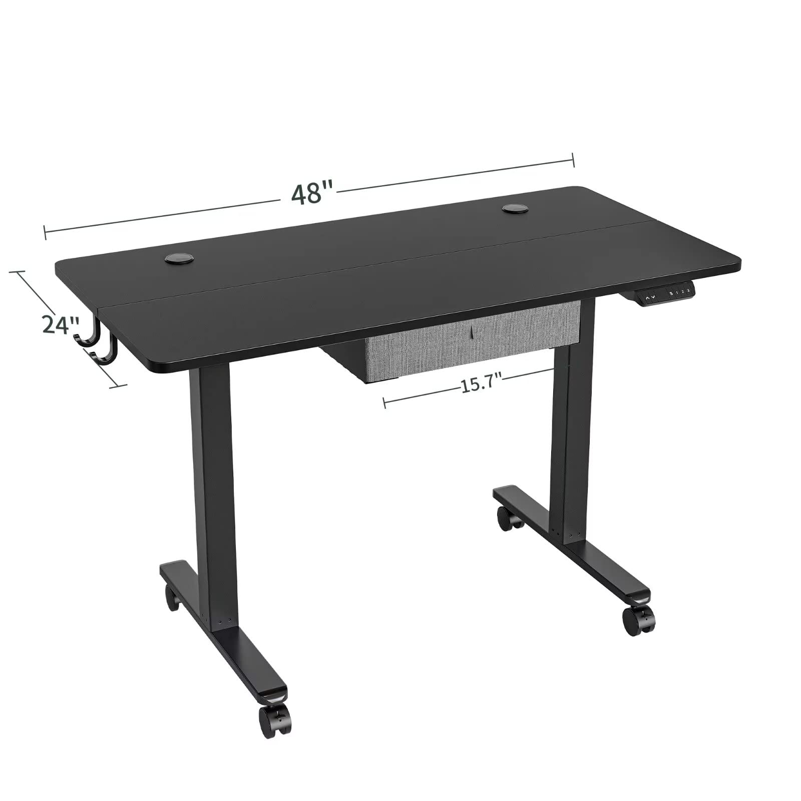 EleTab 48 x 24 Inch Electric Standing Desk with Drawer, Stand up Desk Adjustable Height for Home Office, Sit Stand Computer Desk, Ergonomic Workstation Black Steel Frame/Rustic Brown Tabletop