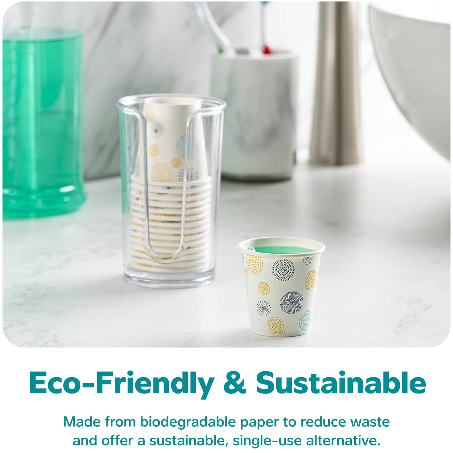 [300 Count] 3 oz. Small Paper Cups, Disposable Mini Bathroom Mouthwash Cups - Floral