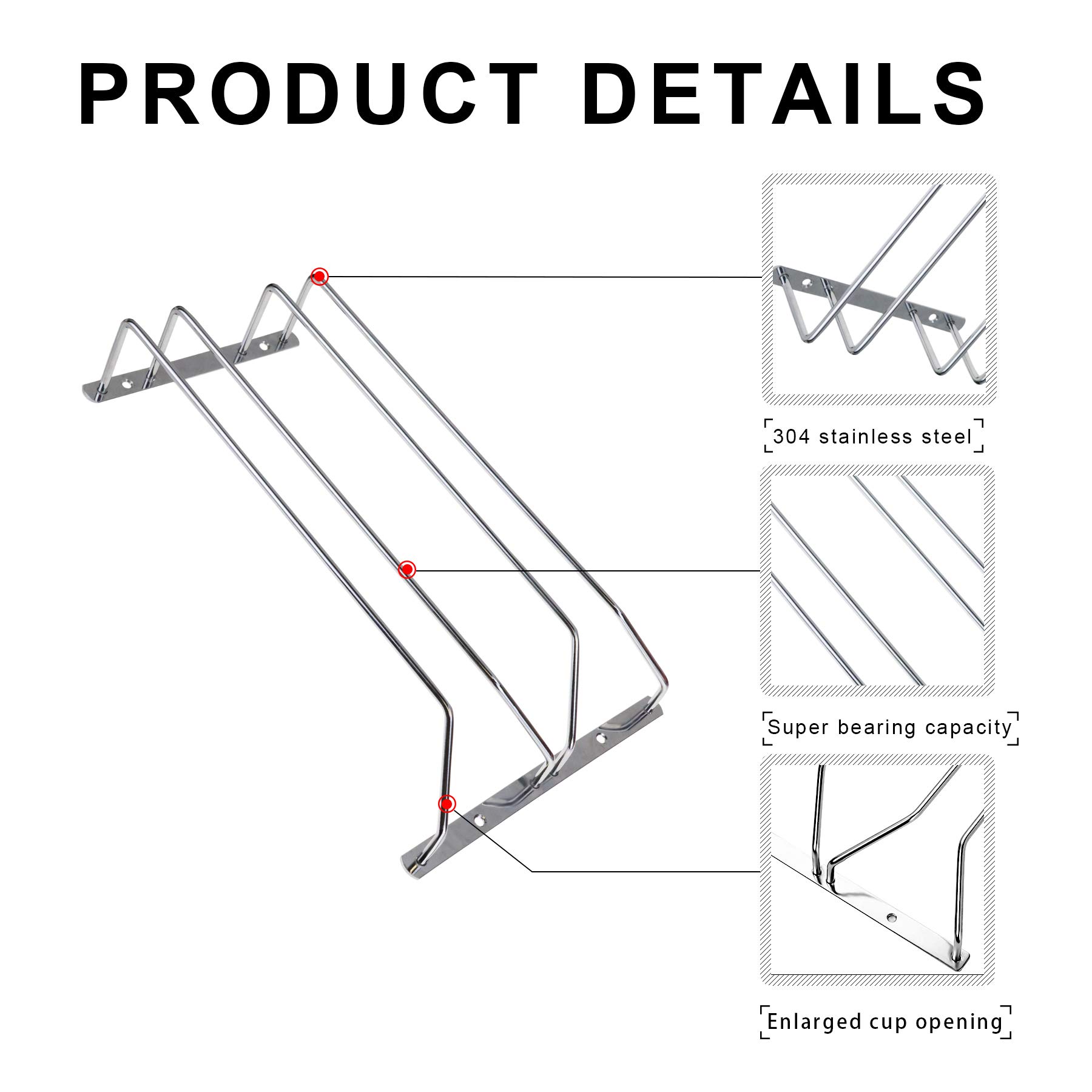 Newthinking Wine Glass Rack Under Cabinet, Stainless Steel Stemware Rack Hanging Stemware Holder for Cabinet Kitchen Bar (Double Row)