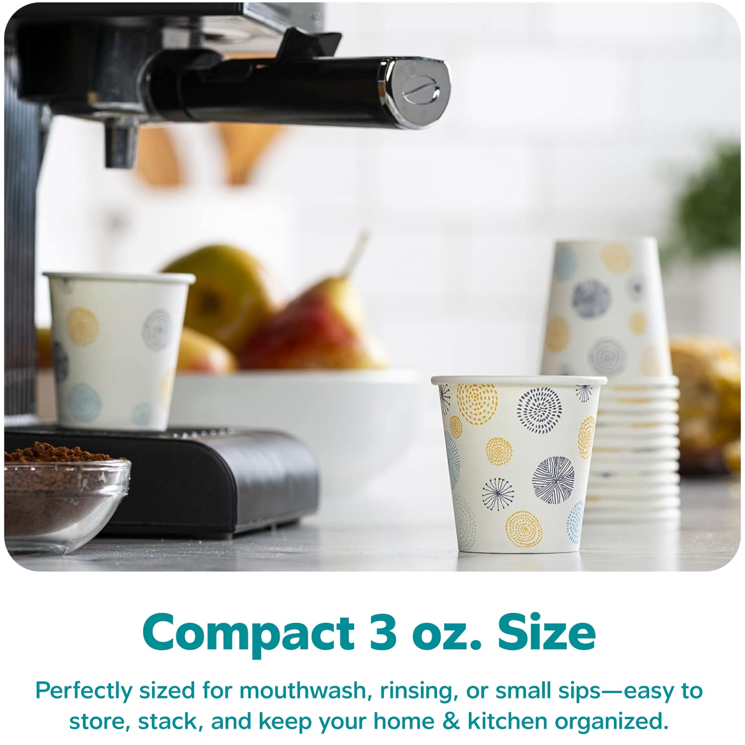 [300 Count] 3 oz. Small Paper Cups, Disposable Mini Bathroom Mouthwash Cups - Floral