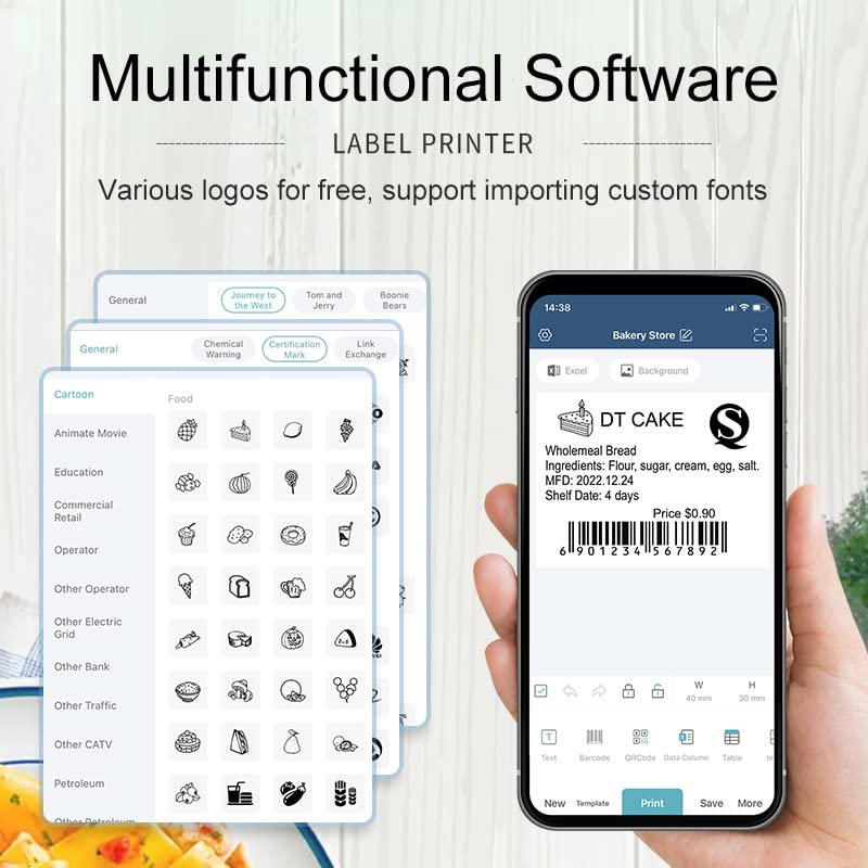Thermal Label Maker DETONGER DP30S 3inch75mm Portable Bluetooth Address Label Maker with 1 Pack 50x30mm Label Sticker for Office Organization Commercial Use Barcode Label Compatible with Android & iOS