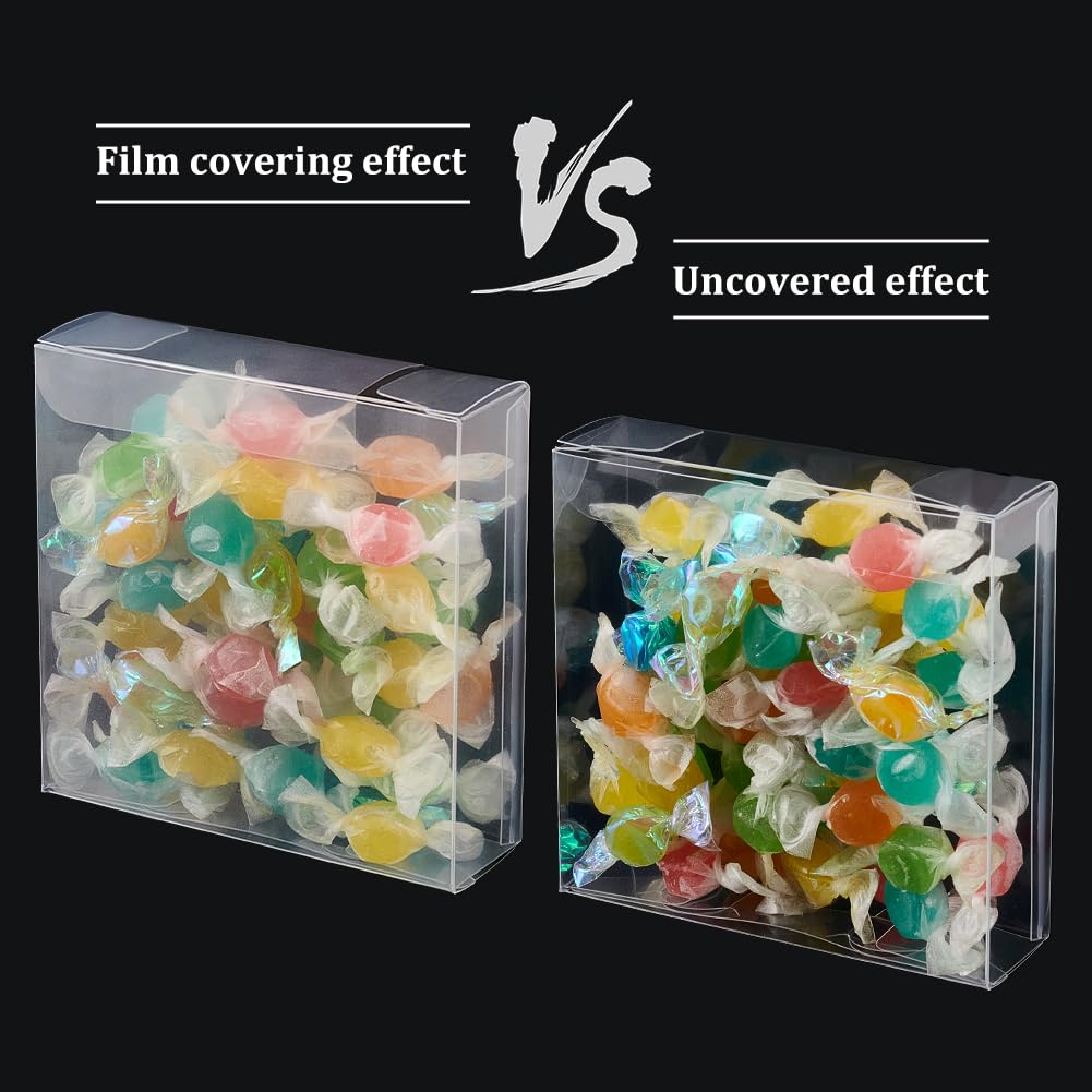 BENECREAT 30PCS Clear Wedding Favour Boxes 4x4x1.2 Rectangle PVC Transparent Gift Boxes for Candy Chocolate Valentine