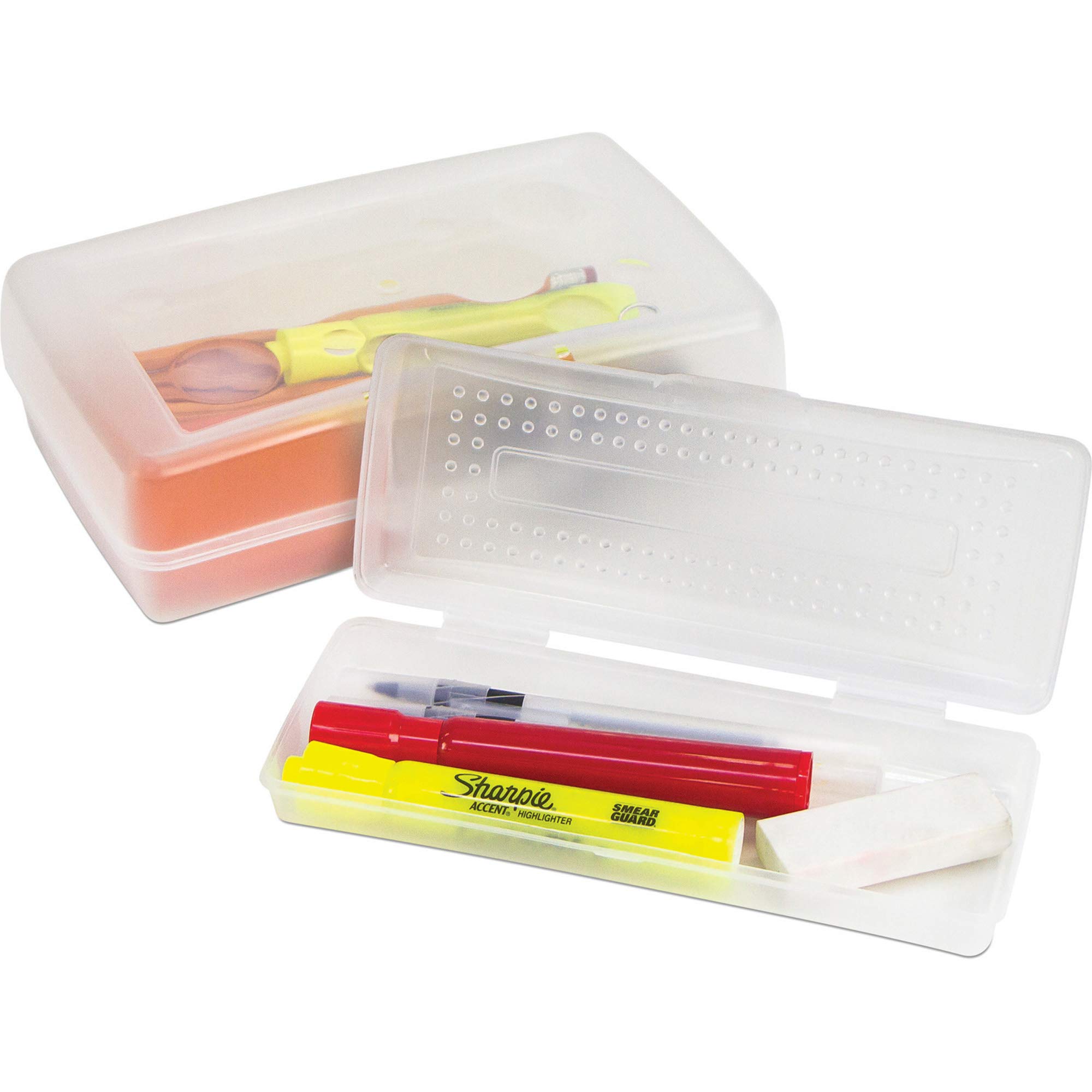 Sparco Clear Plastic Pencil Box Storage Case